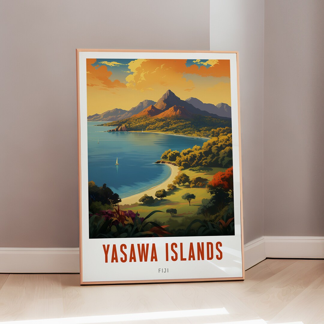 Travel Poster of Yasawa Islands Mid Century Modern Wall Art Fiji Print ...