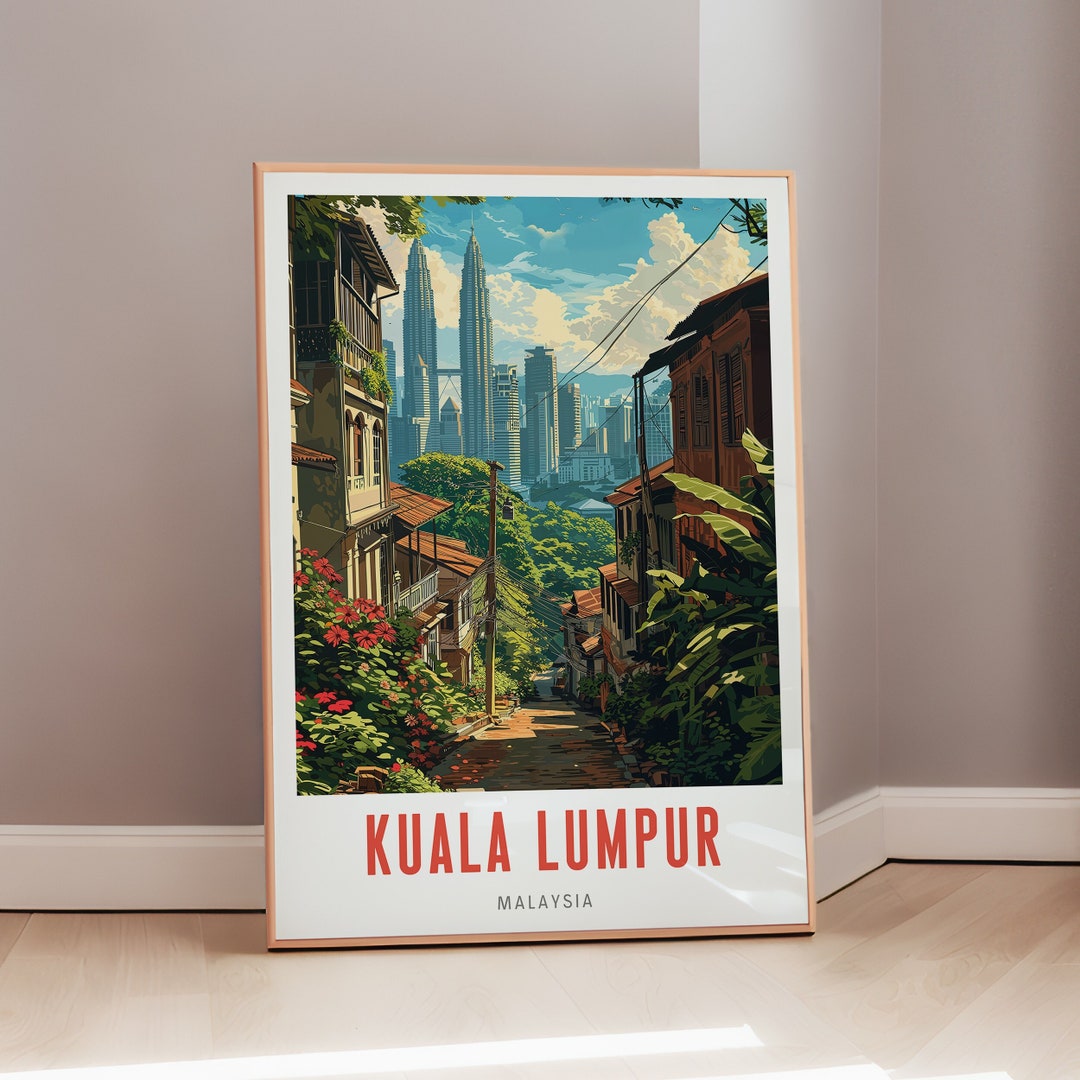 Malaysian Art Kuala Lumpur Travel Poster Mid Century Modern Wall Art ...