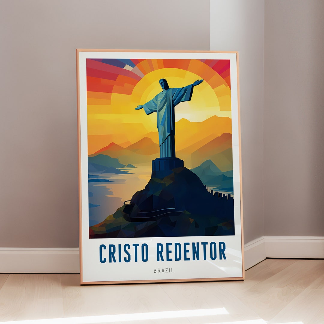 Brazilian Art Christ the Redeemer Travel Poster Mid Century Modern Wall ...