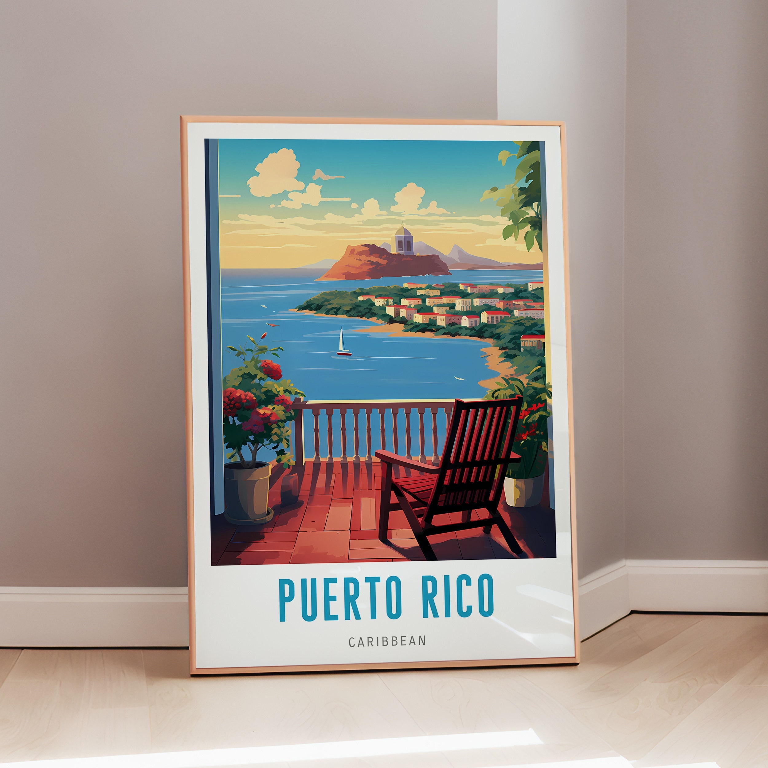 Caribbean Travel Poster Puerto Rico Mid Century Modern Wall - Etsy