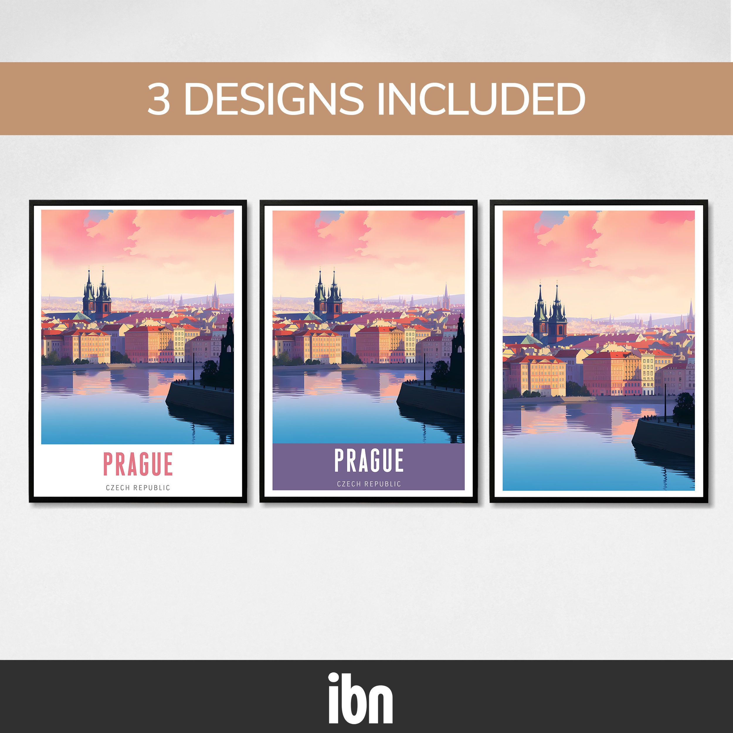 Czech Republic Prague Poster Mid Century Art Eclectic Decor Modern Wall ...