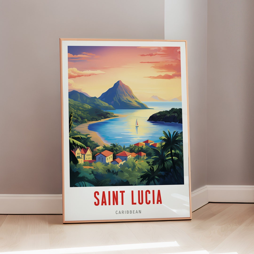 Caribbean Art St. Lucia Travel Poster Mid Century Modern Wall Art St ...