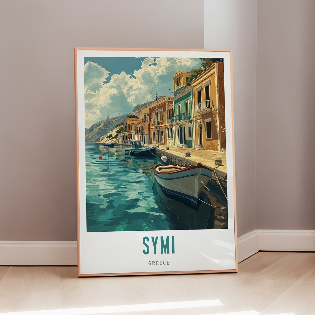 Greek Art Symi Travel Poster Mid Century Modern Wall Art Greece Print ...
