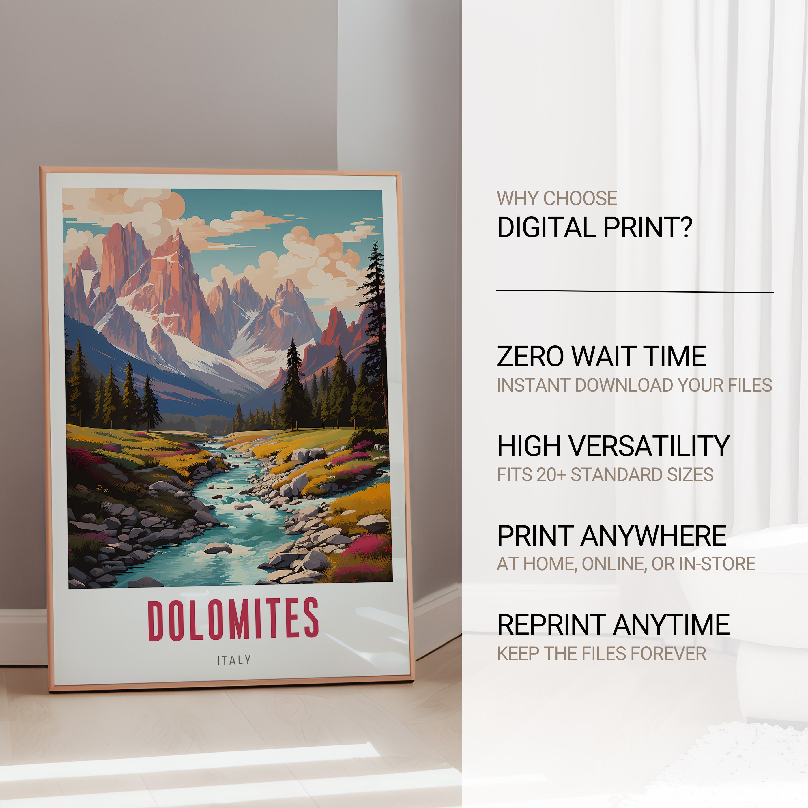 Italian Art Dolomites Travel Poster Mid Century Modern Wall Art Italy ...