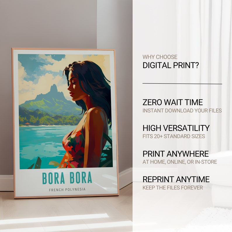 French Polynesia Bora Bora Print Mid Century Wall Art Eclectic Decor ...