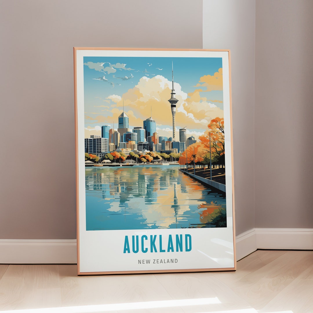 New Zealand Art Auckland Travel Poster Mid Century Modern Wall Art New ...