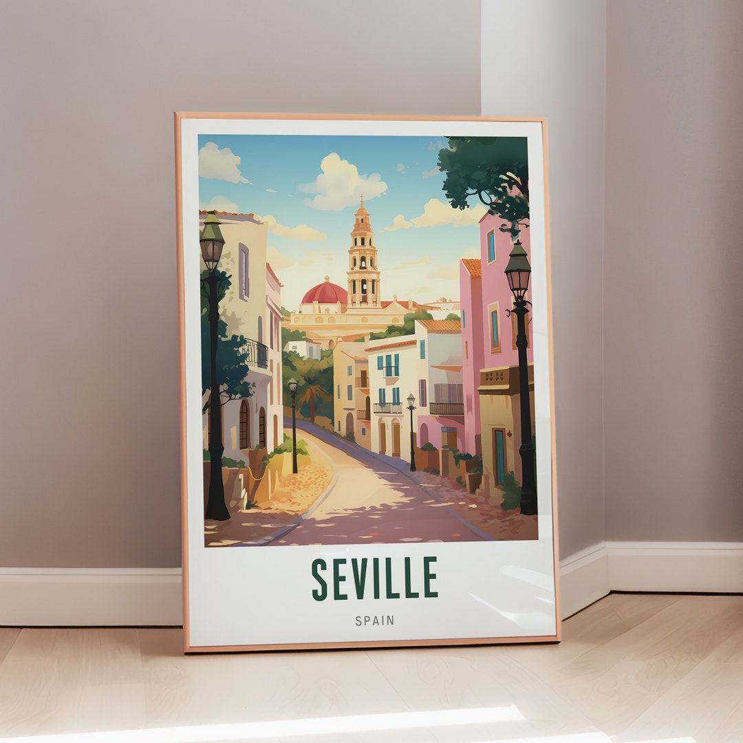 Spain Travel Poster Seville Mid Century Modern Wall Decor Flamenco ...