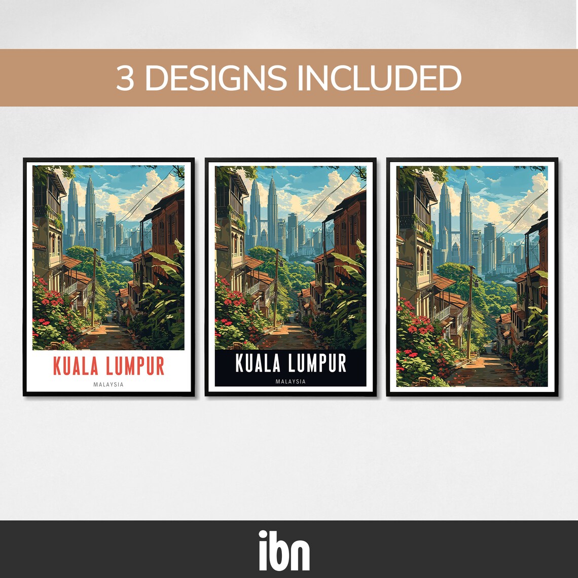 Malaysian Art Kuala Lumpur Travel Poster Mid Century Modern Wall Art ...