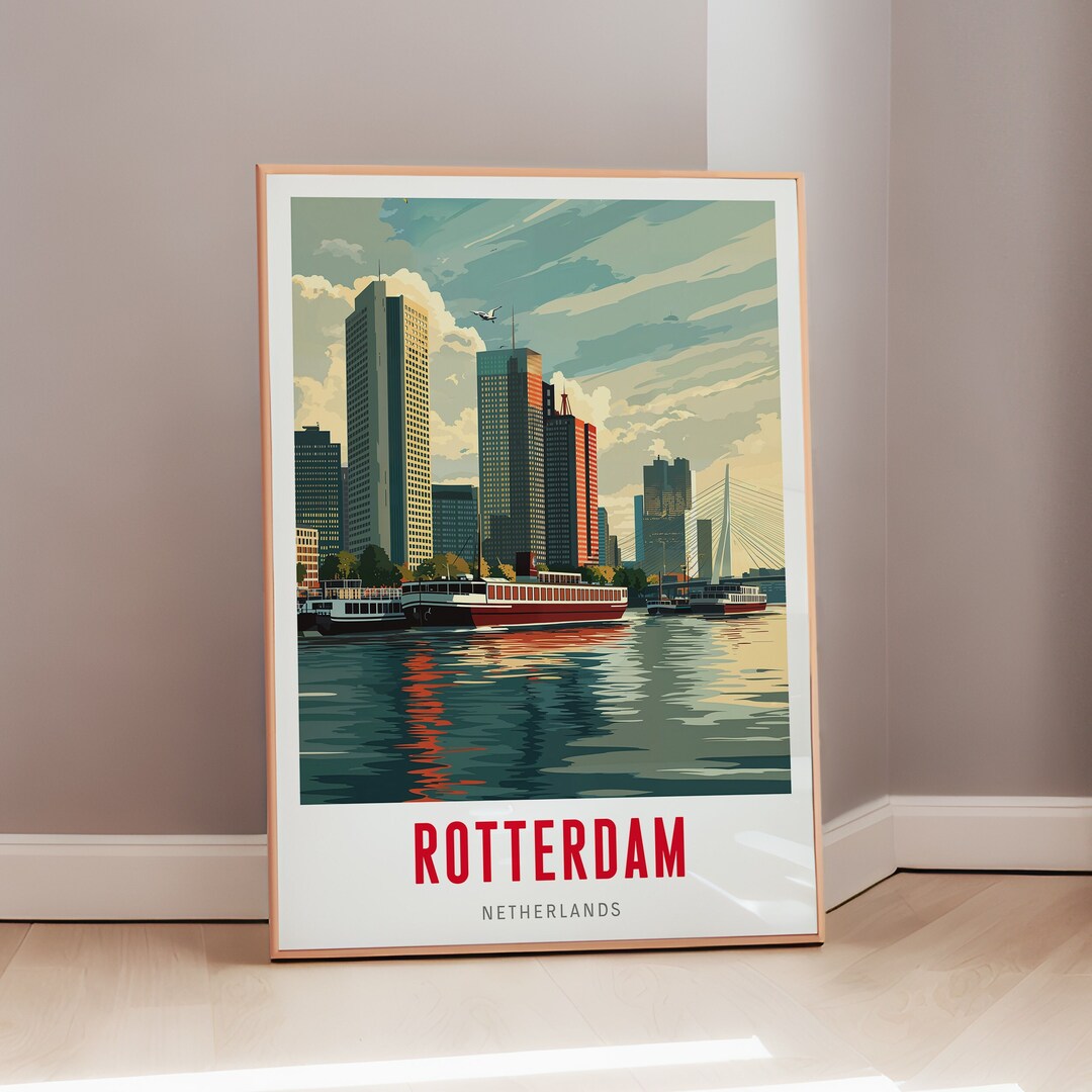 Rotterdam Travel Poster Netherlands Print Mid Century Modern Wall Art ...