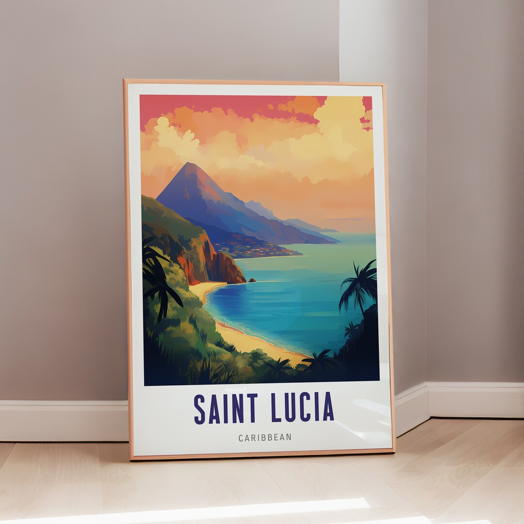 St. Lucia Travel Poster Caribbean Print Mid Century Modern Wall Art ...