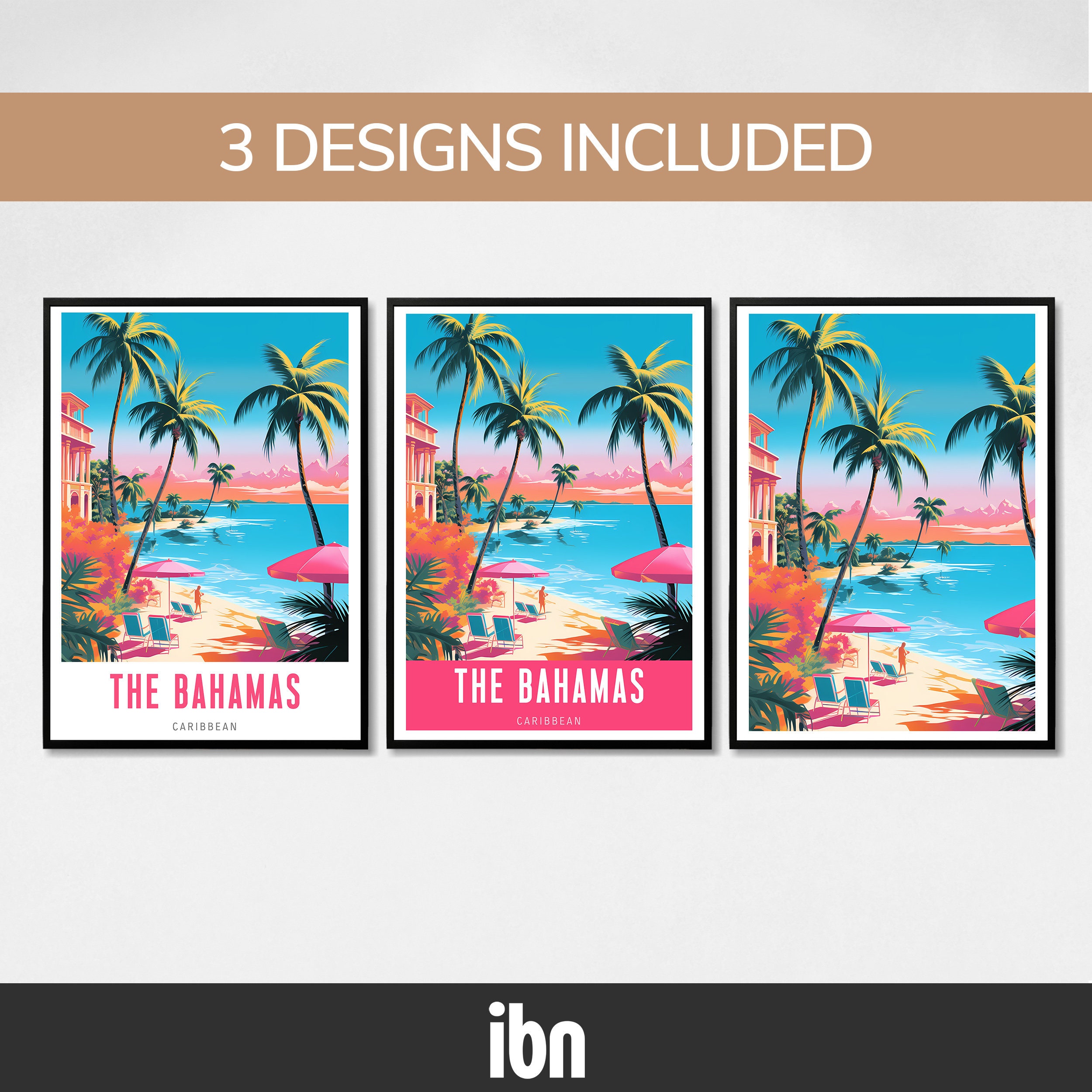 The Bahamas Travel Poster Caribbean Print Mid Century Modern Wall Art ...