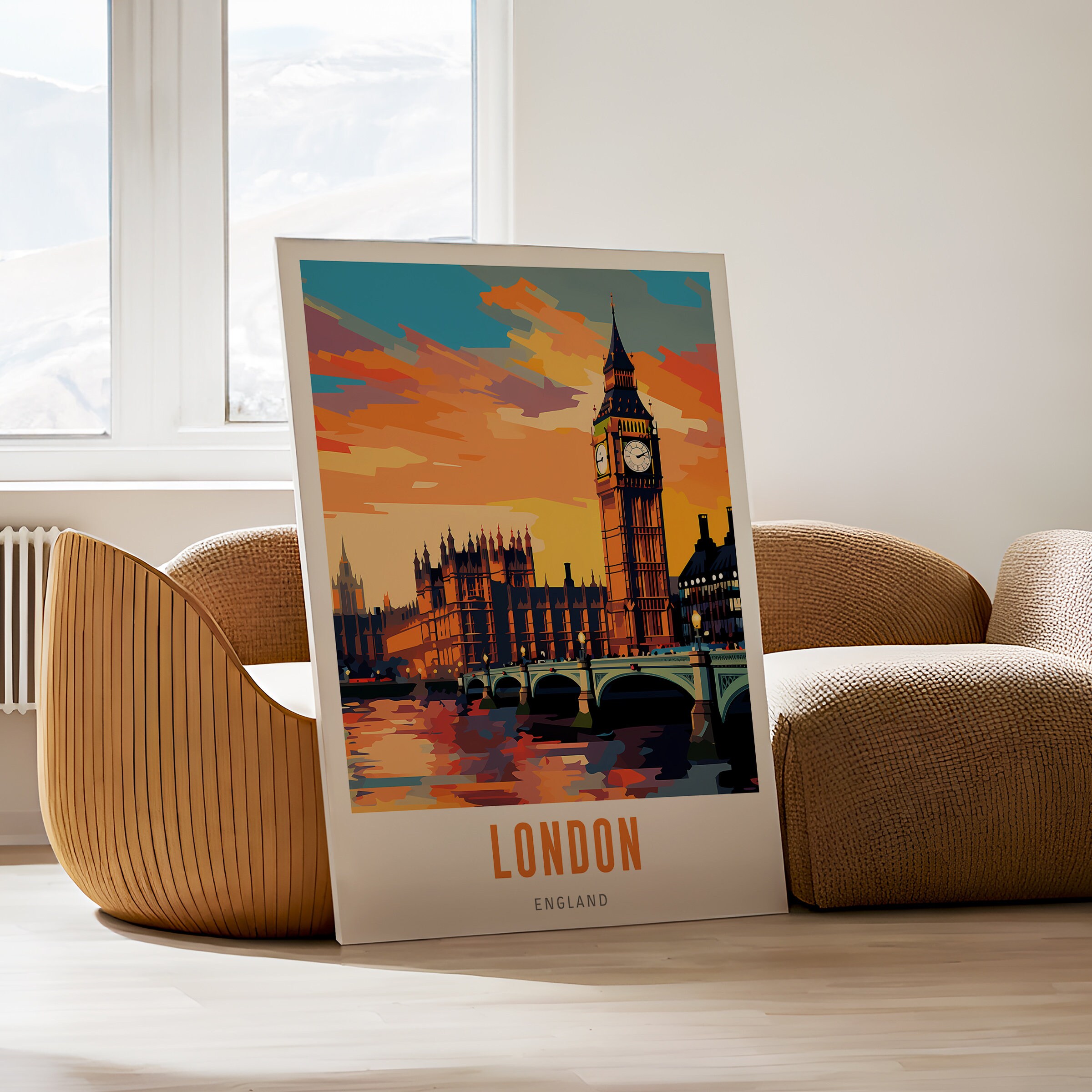 London England Poster Mid Century Wall Art British Travel Print ...