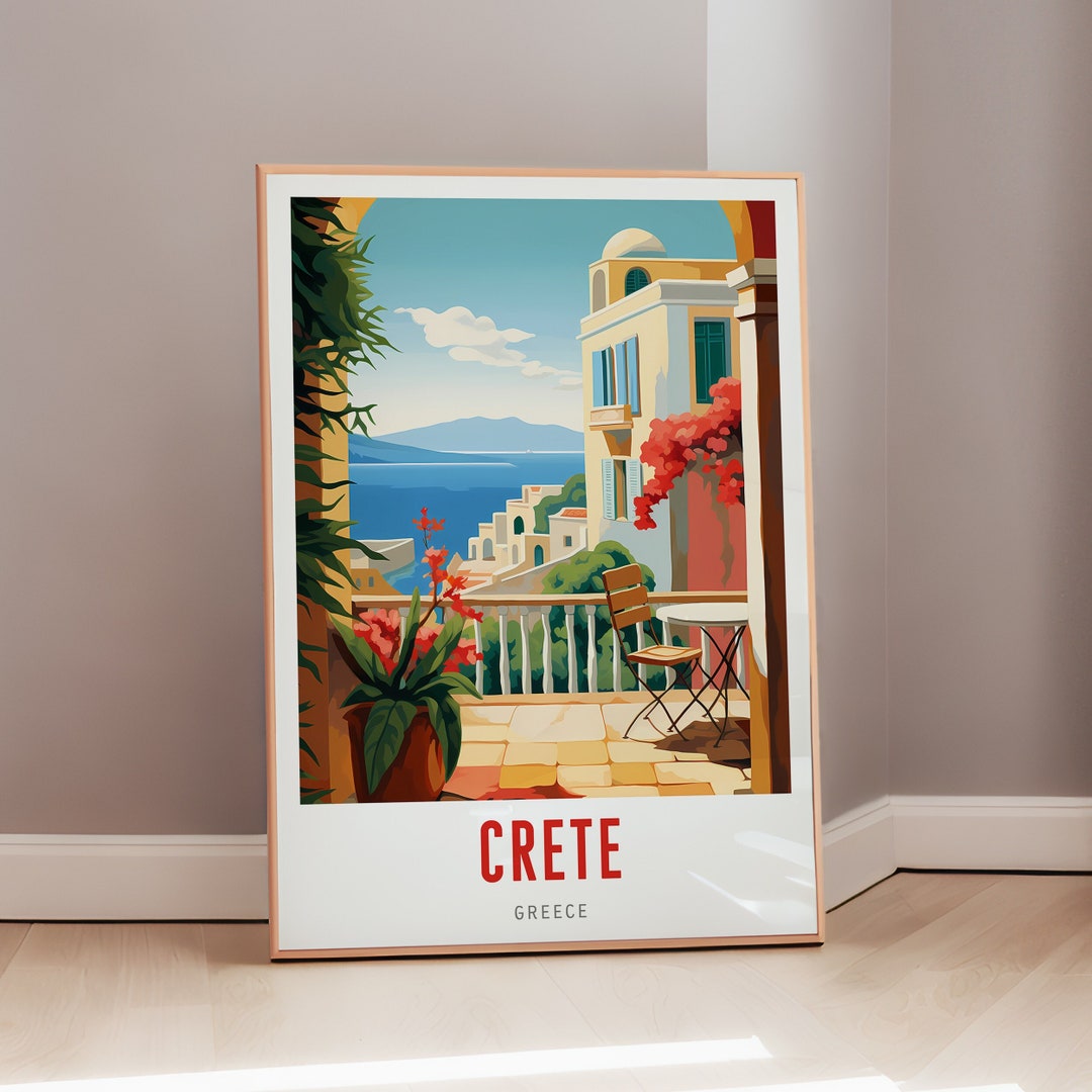 Crete Greece Poster Mid Century Wall Art Greek Travel Print Eclectic ...
