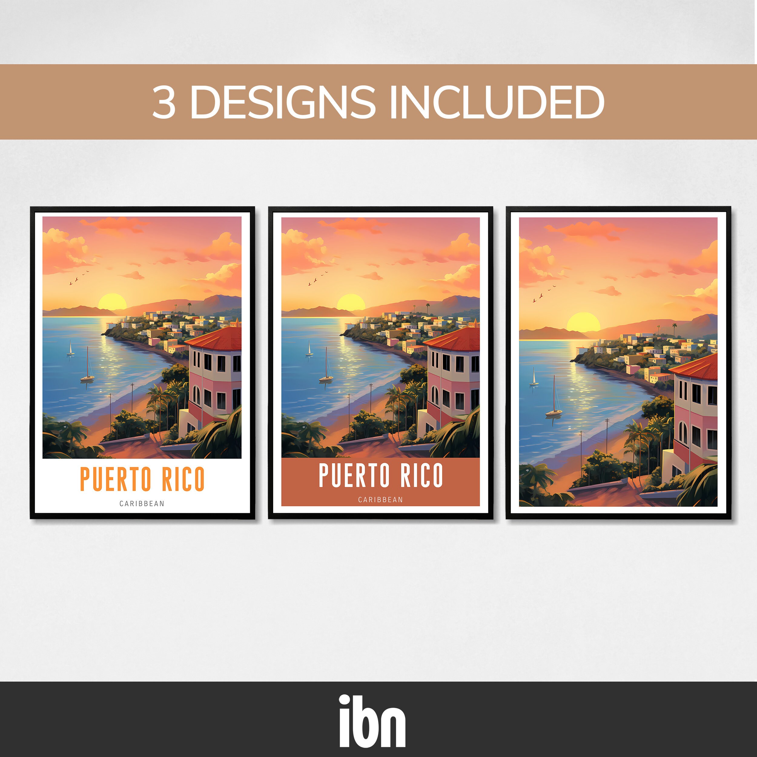 Puerto Rico Travel Poster Caribbean Print Mid Century Modern Wall Art ...