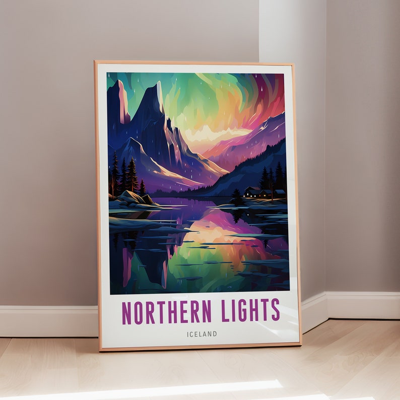 Aurora Borealis Poster Mid Century Wall Art Northern Lights - Etsy