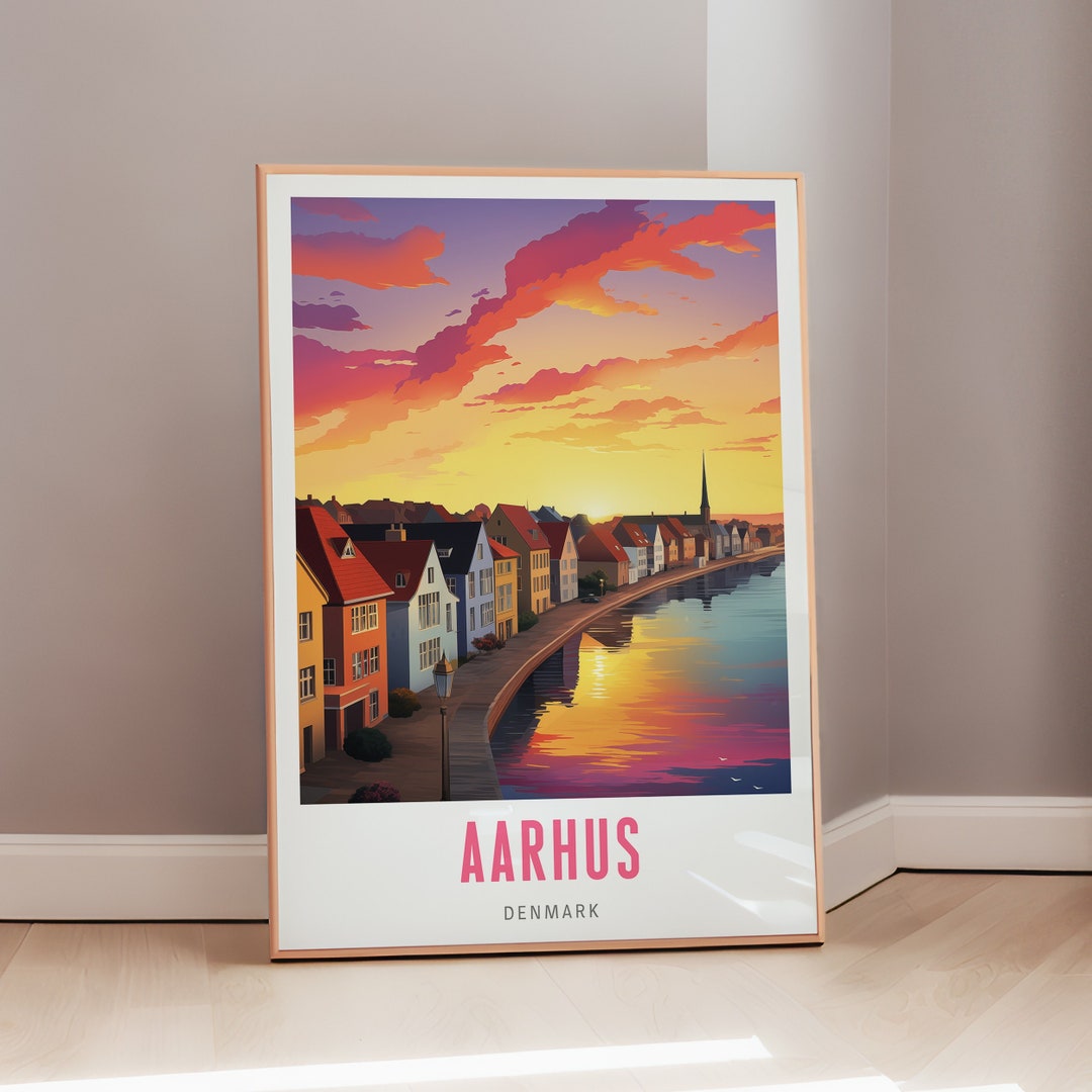 Danish Art Aarhus Travel Poster Mid Century Modern Wall Art Denmark ...