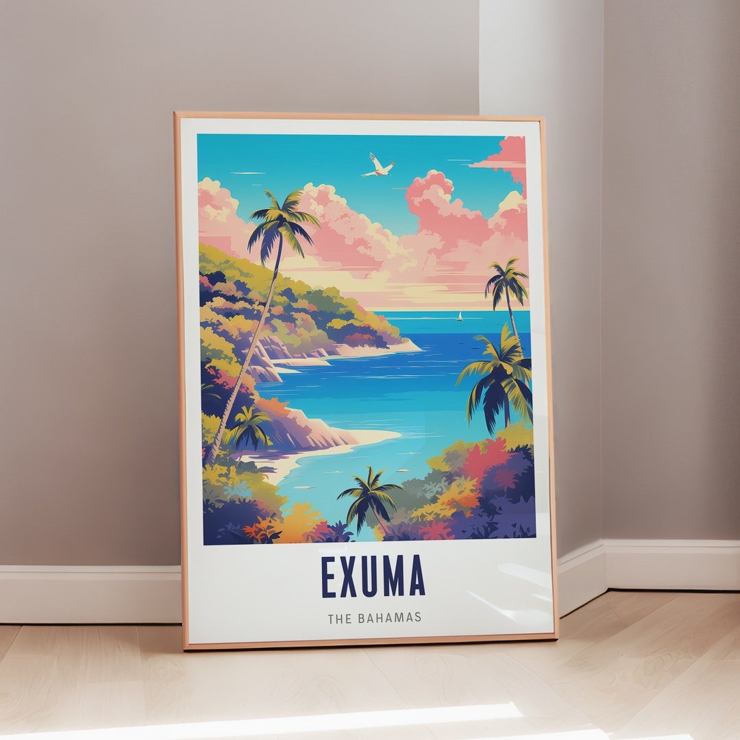 Exuma Travel Poster Bahamas Print Mid Century Modern Wall Art Eclectic ...