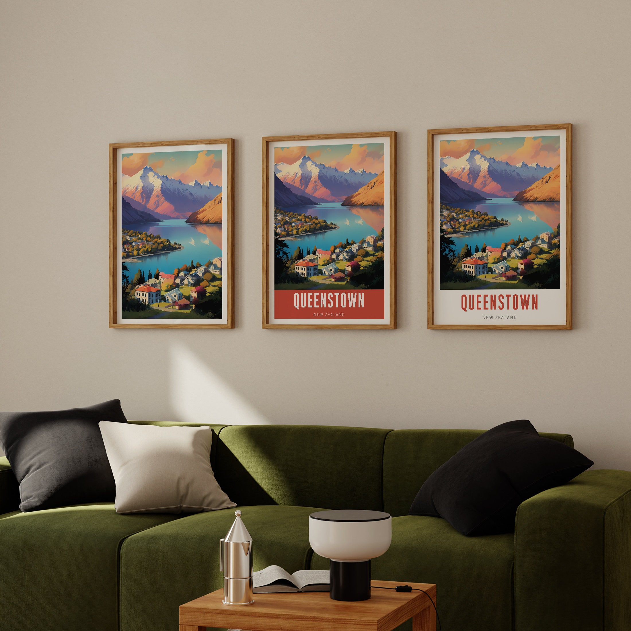 Queenstown Travel Poster New Zealand Print Mid Century Modern Wall Art ...