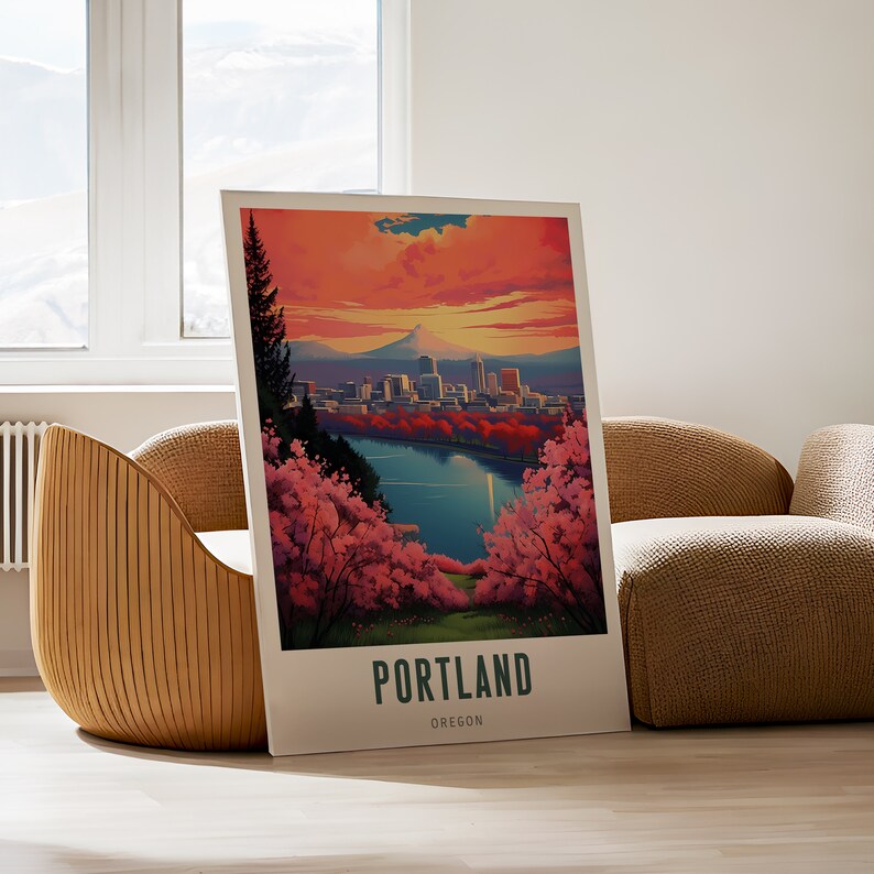 Portland Oregon Poster Mid Century Wall Art American Travel Print ...