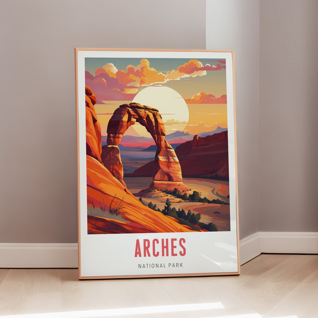 Travel Poster of Arches National Park Mid Century Modern Wall Art Utah ...