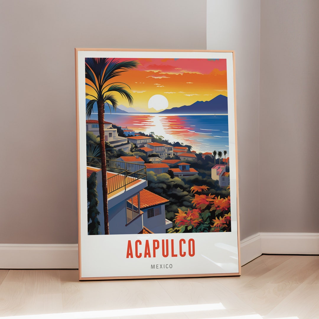 Acapulco Travel Poster Mexico Print Mid Century Modern Wall Art ...