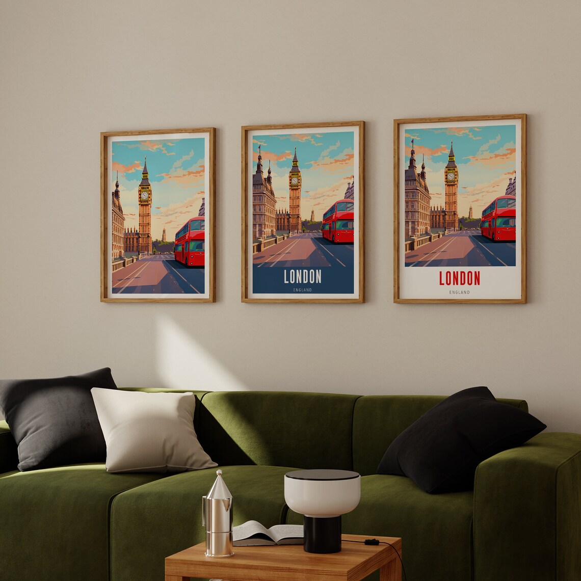England Travel Poster London Iconic Landmarks Mid Century - Etsy