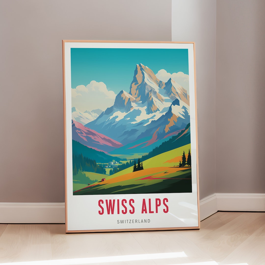 Swiss Alps Switzerland Travel Poster Mid Century Wall Art Swiss Print ...