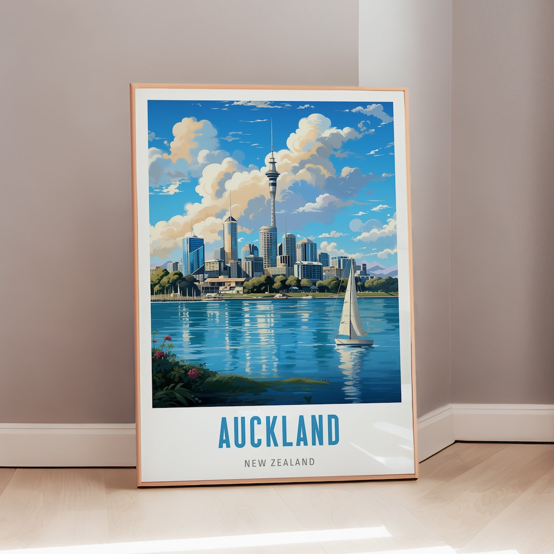 Auckland Travel Poster New Zealand Print Mid Century Modern Wall Art ...