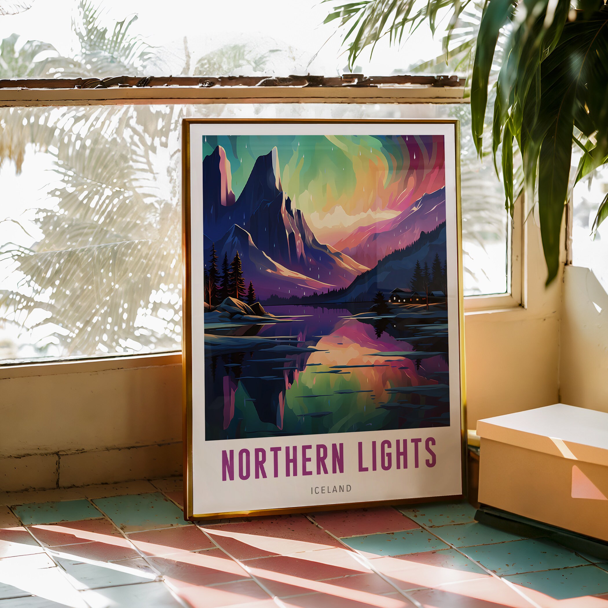 Aurora Borealis Poster Mid Century Wall Art Northern Lights - Etsy