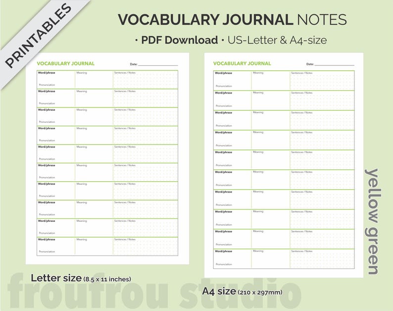 Printable Vocabulary Notes Template (simplified) - Language Learning ...