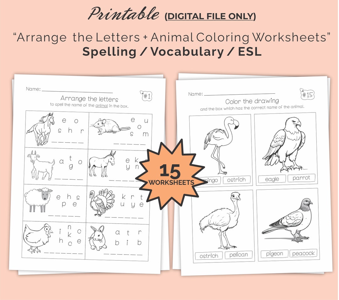 Arrange the Letters to Spell Animal Names Animal Coloring Worksheets 15 ...