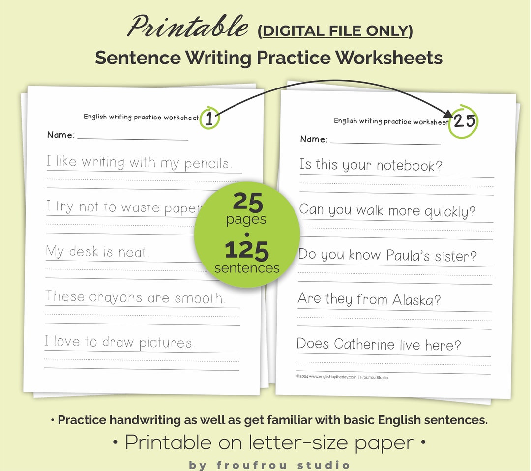 25 Printable Sentence Writing Worksheets 125 Sentences 25 Pages ...