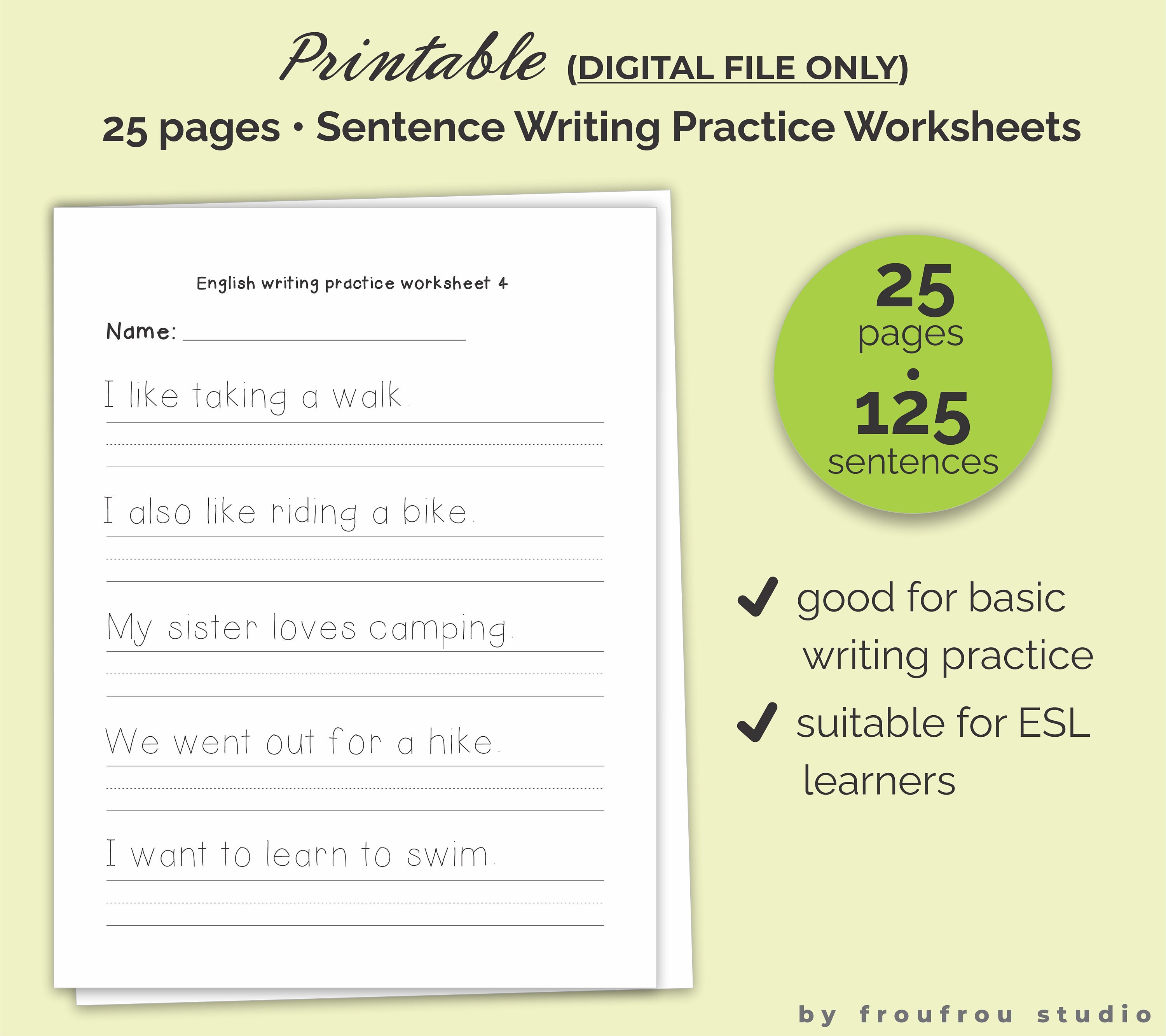 25 Printable Sentence Writing Worksheets 125 Sentences 25 Pages ...