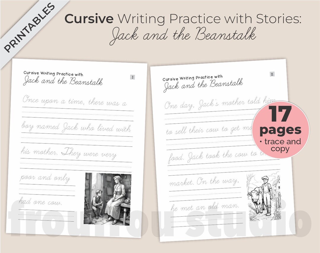 17 Pages Cursive Writing Printable Worksheets With the Story Jack and ...
