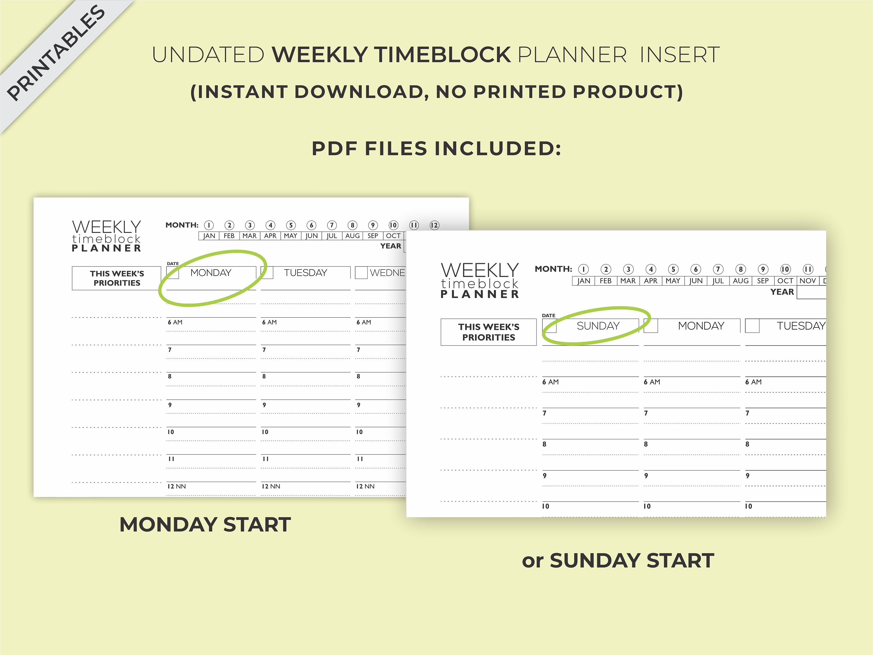 Printable Weekly Time-block Planner: A5, Half-letter (digital Download ...
