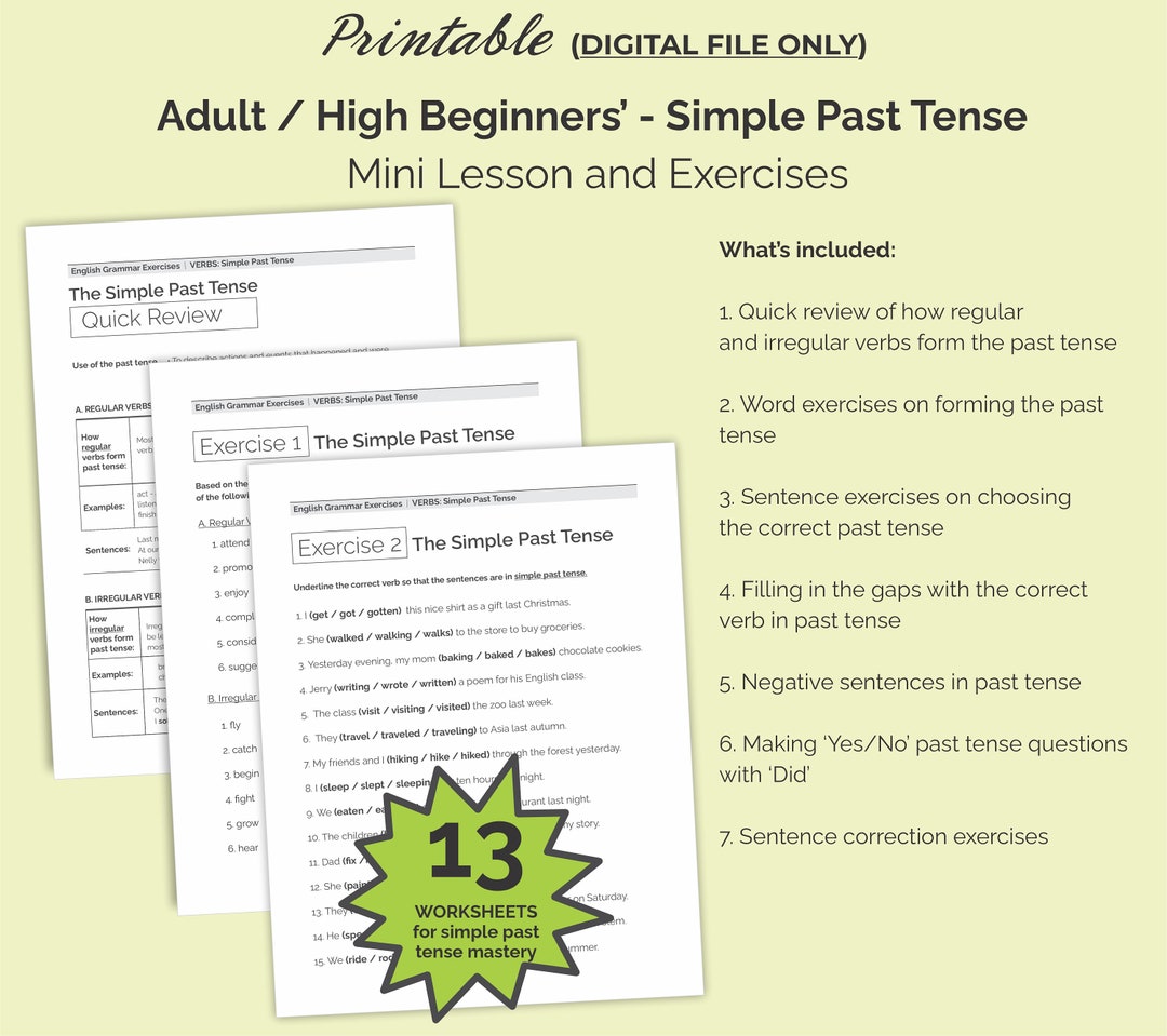 Simple Past Tense for Adult ESL Learners / Past Tense High Beginners ...