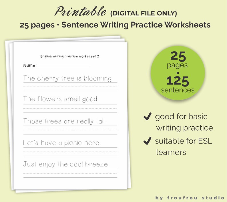 25 Printable Sentence Writing Worksheets 125 Sentences 25 Pages ...