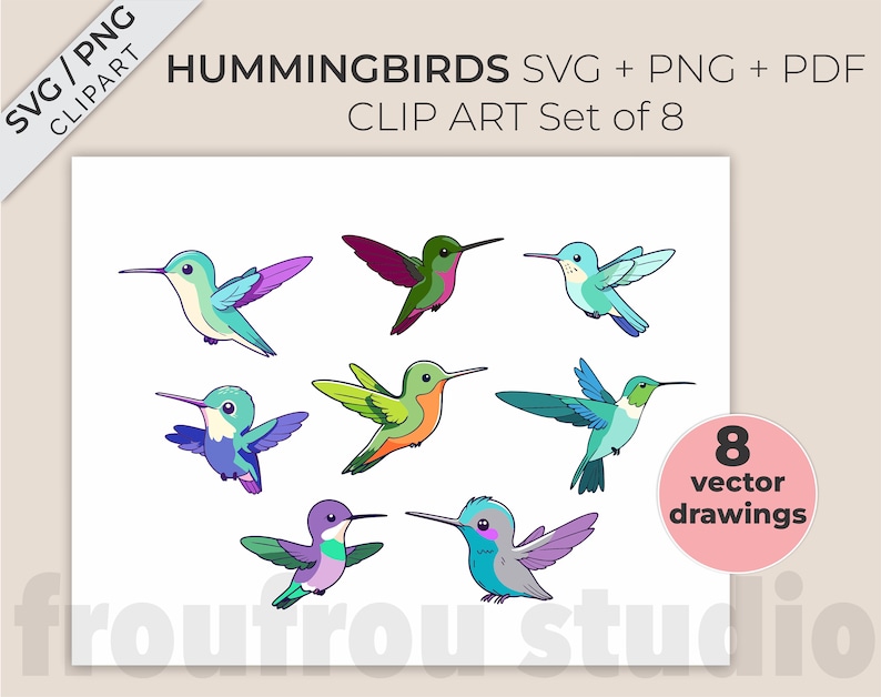 Hummingbirds Flat Drawing Clipart PNG SVG PDF Clipart 8 Drawings 8 Cute ...