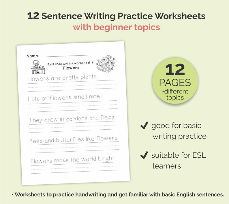 12 Printable Sentence Writing Worksheets 12 Pages Write the Sentence ...