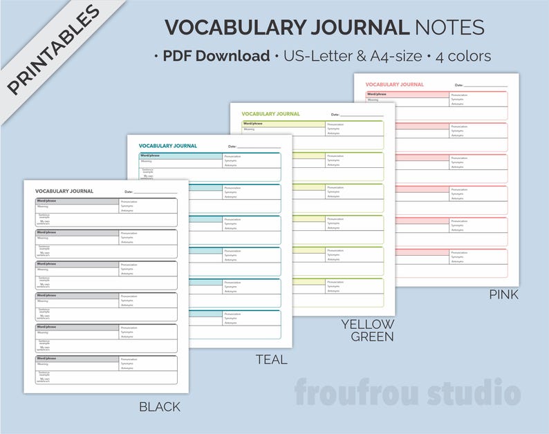 Printable Vocabulary Journal Notes Template - Language Learning Journal ...