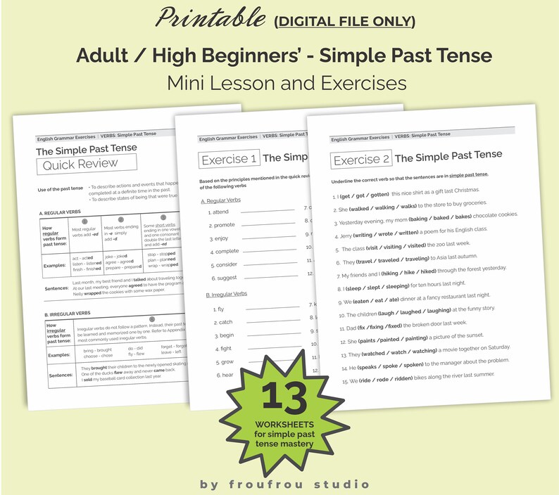 Simple Past Tense for Adult ESL Learners / Past Tense High Beginners ...