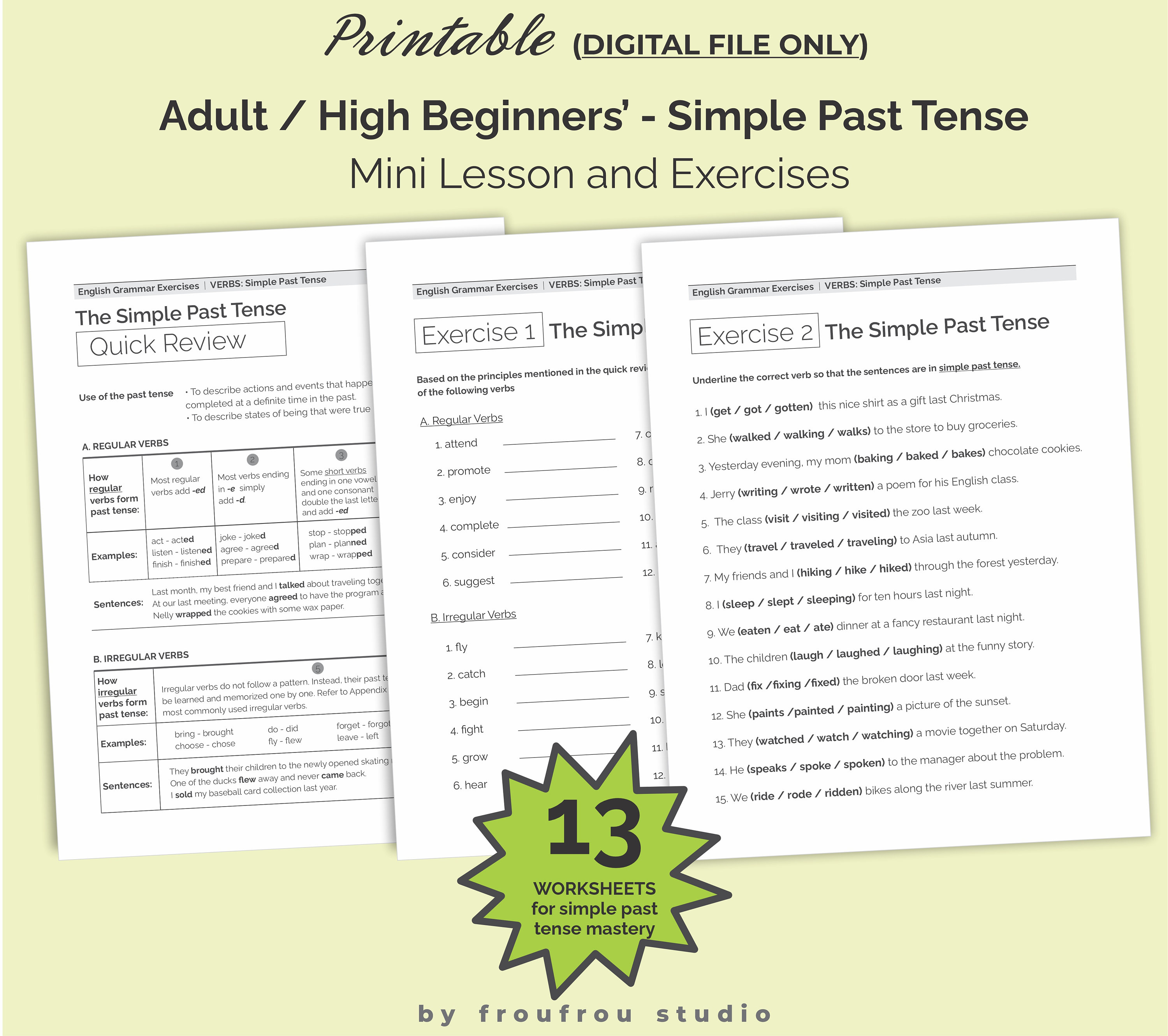 Simple Past Tense for Adult ESL Learners / Past Tense High Beginners ...