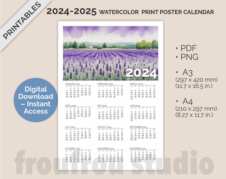 2024-2025 Calendar With Watercolor Landscape Prints Printable 2024 2025 ...
