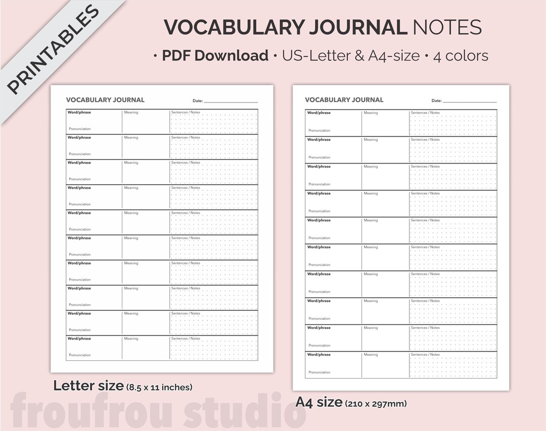 Printable Vocabulary Notes Template (simplified) - Language Learning ...