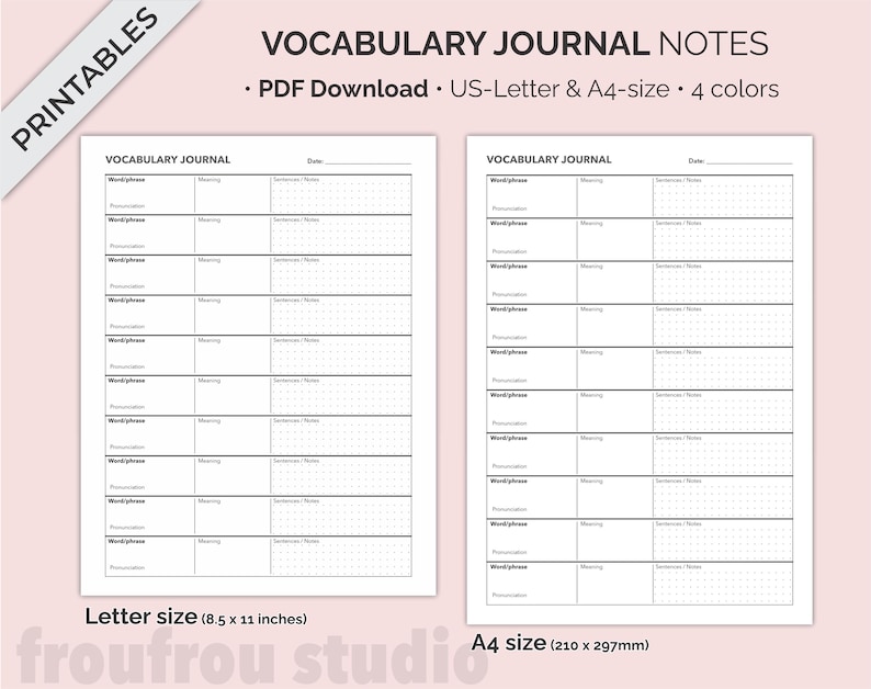 Printable Vocabulary Notes Template (simplified) - Language Learning ...
