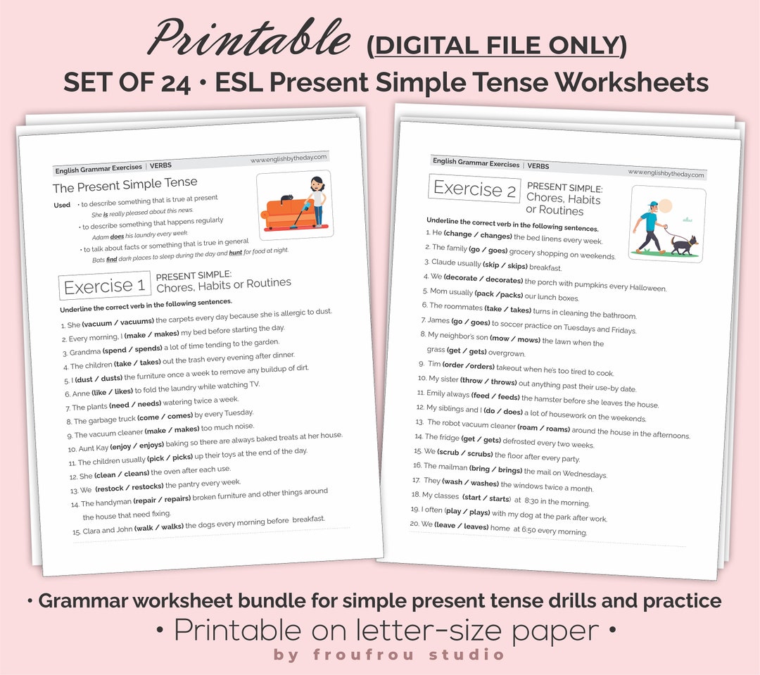 ESL Present Simple Tense Worksheets 24 Grammar Worksheets for Present ...
