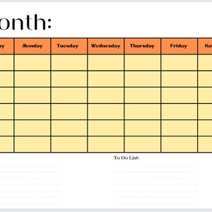 Simple Blank Monthly Calendar - Multiple Colours - Etsy