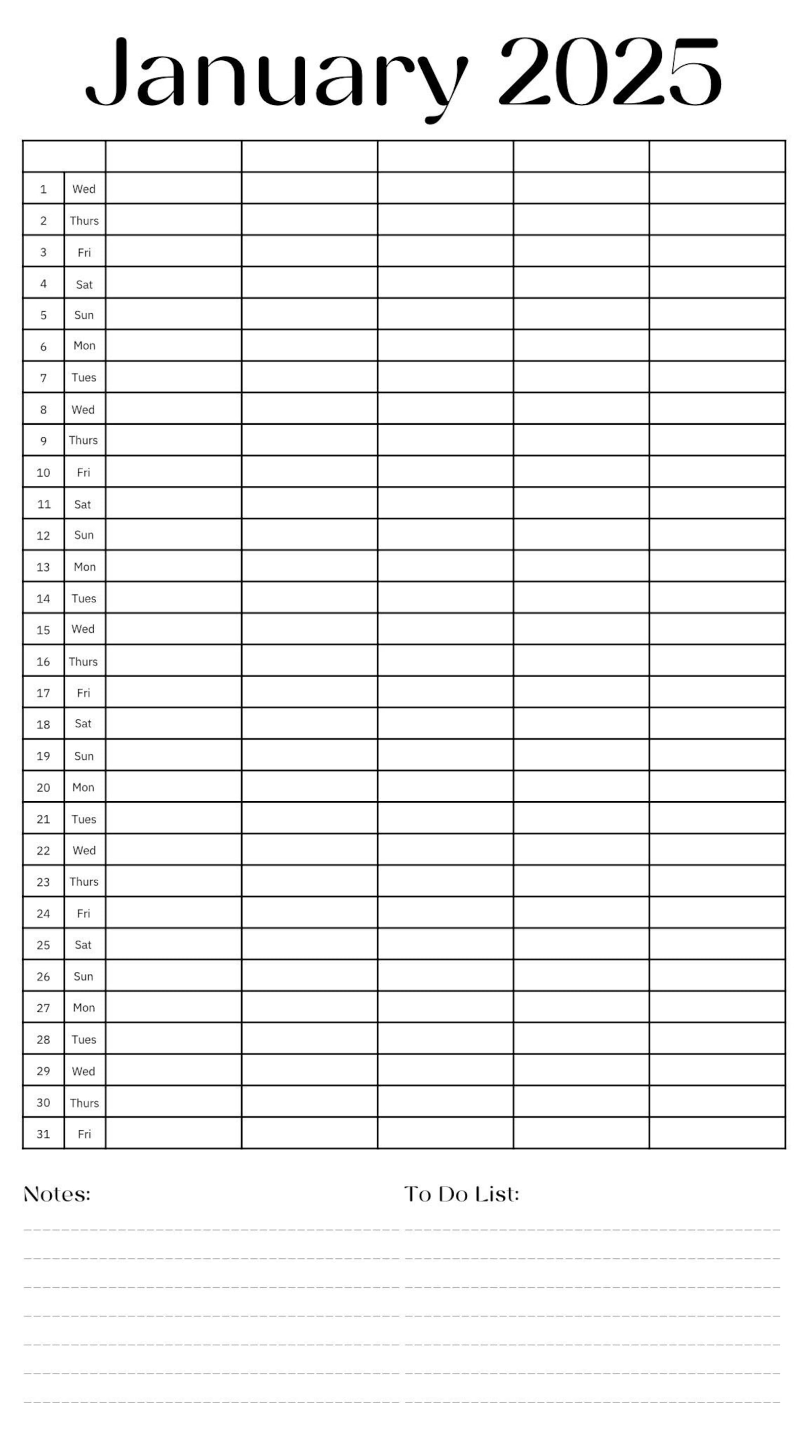 Blank 2025 Family Calendar, Notes, to Do List, Multiple Columns - Etsy