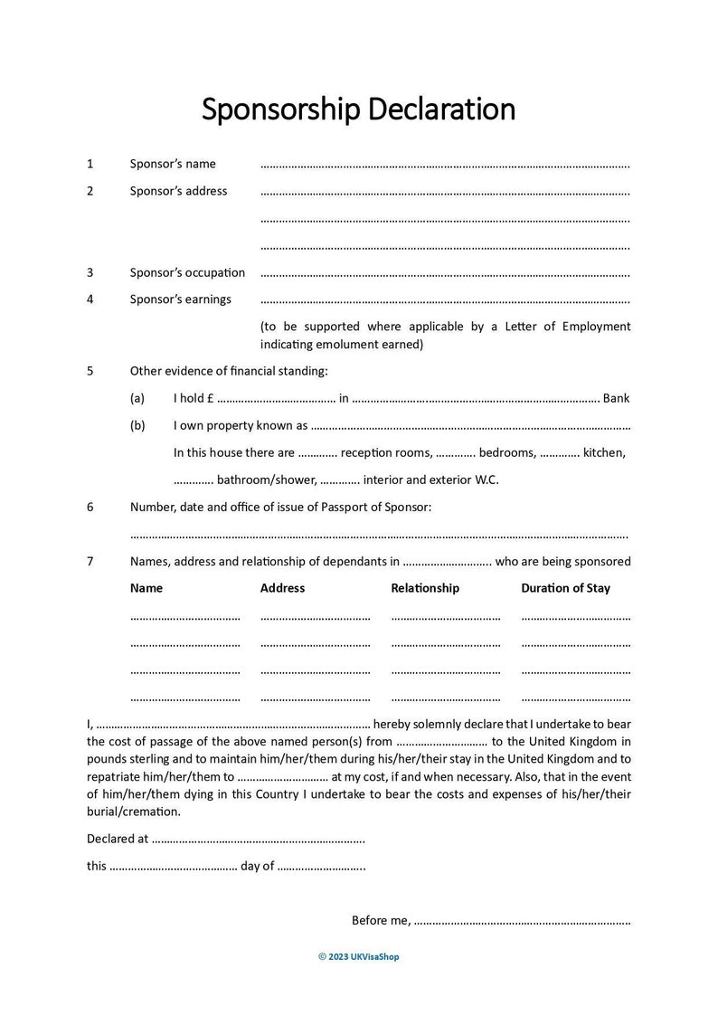 Sponsorship Declaration PDF - Etsy