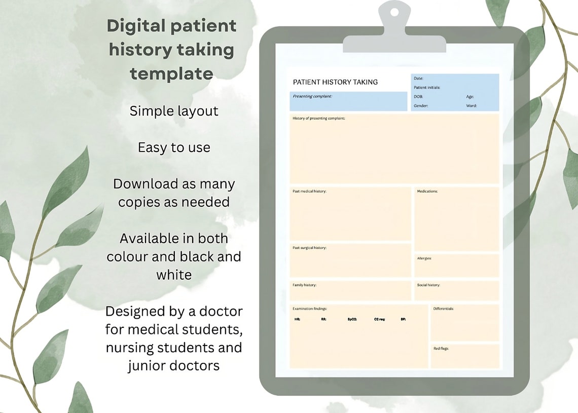 Patient History Taking Template - Etsy
